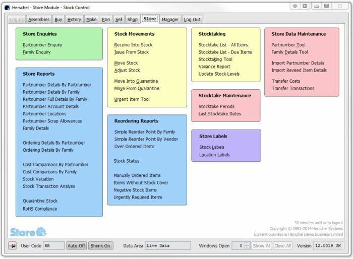 Store module options | Herschel Systems Stock Control Software